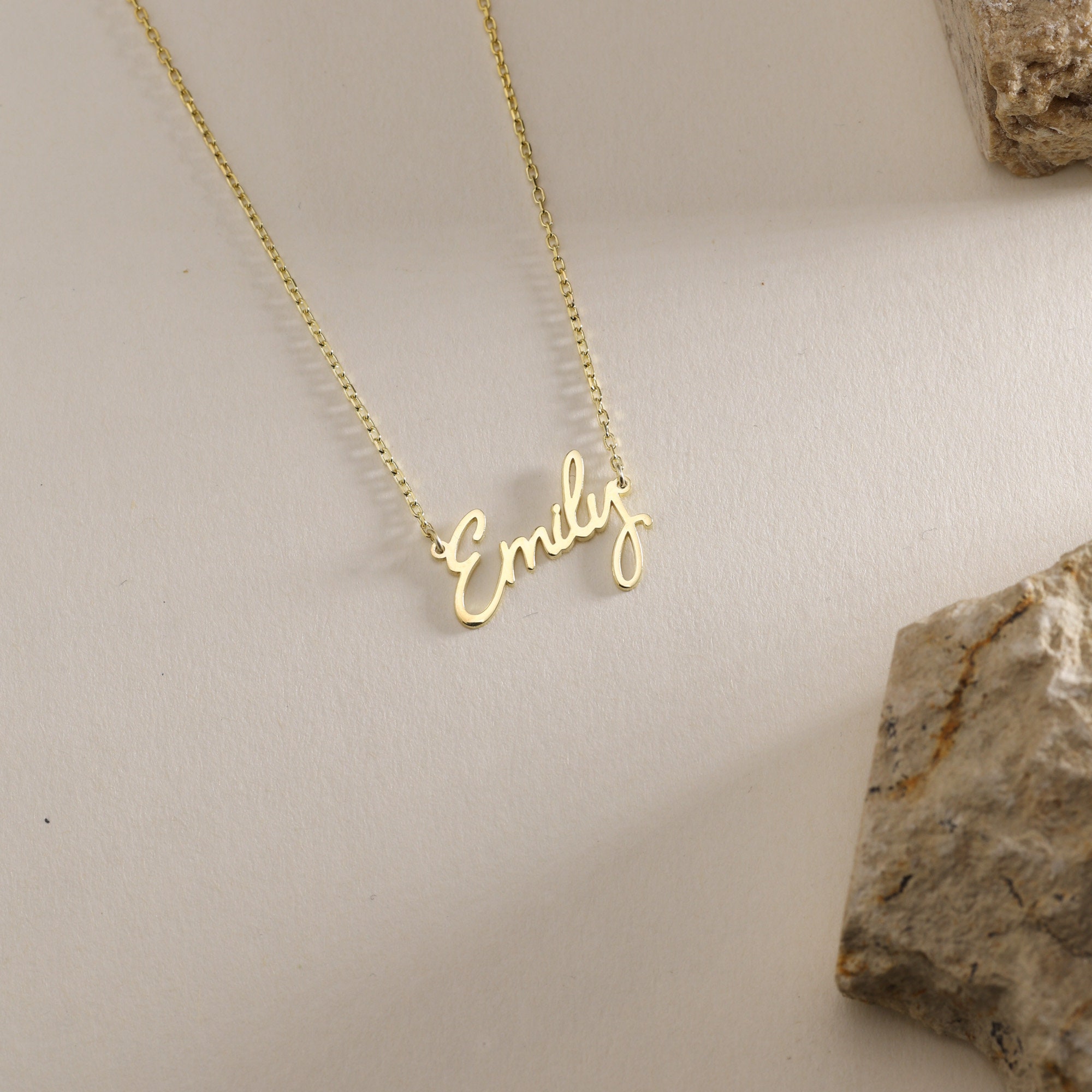 Custom 14K Solid Gold Name Necklace, Dainty Name Charm Necklace ...
