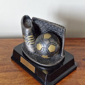 Personalised Heavy Football Boot, Soccer Ball and Goal Post Trophy ...