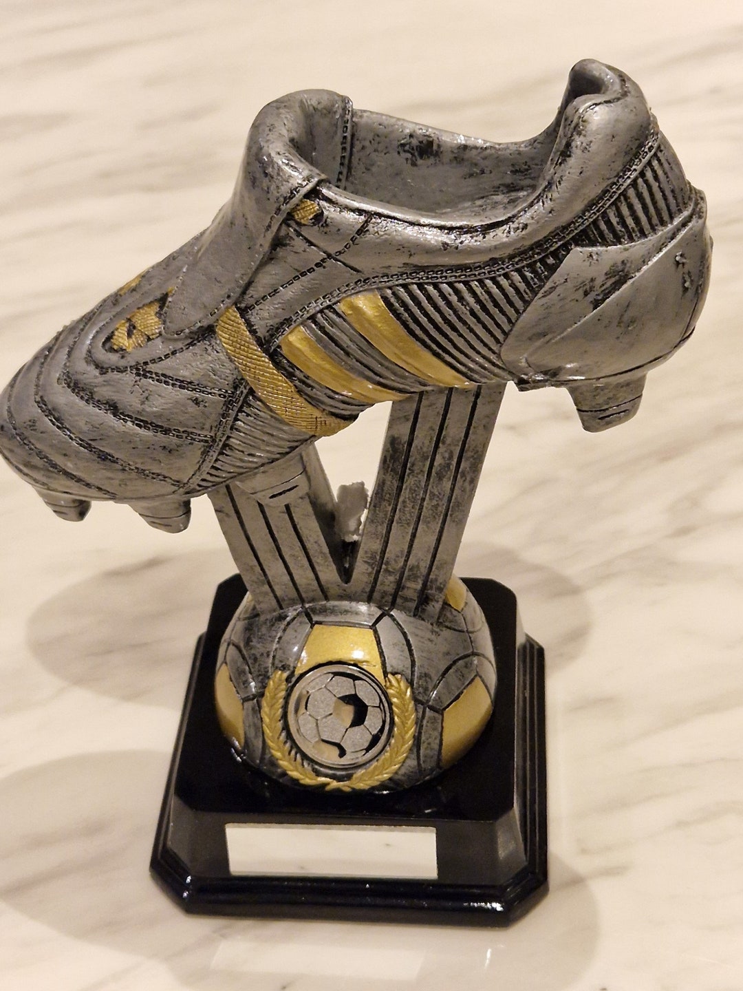 Personalized Football Boot Trophy: Antique Silver & Gold Soccer Award ...