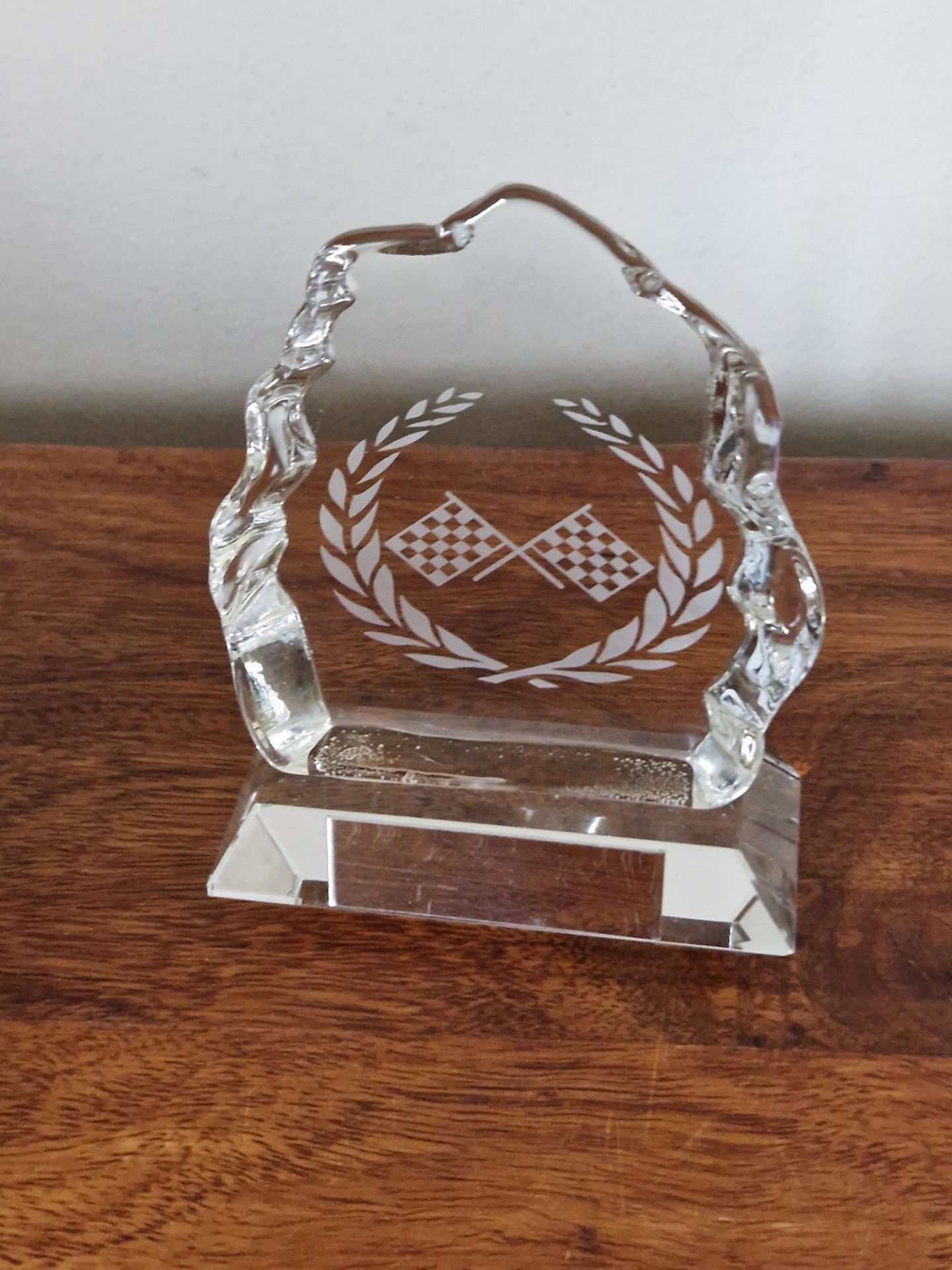 Personalized Crystal Motor Sport Trophy: Chequered Flags, Engraved ...