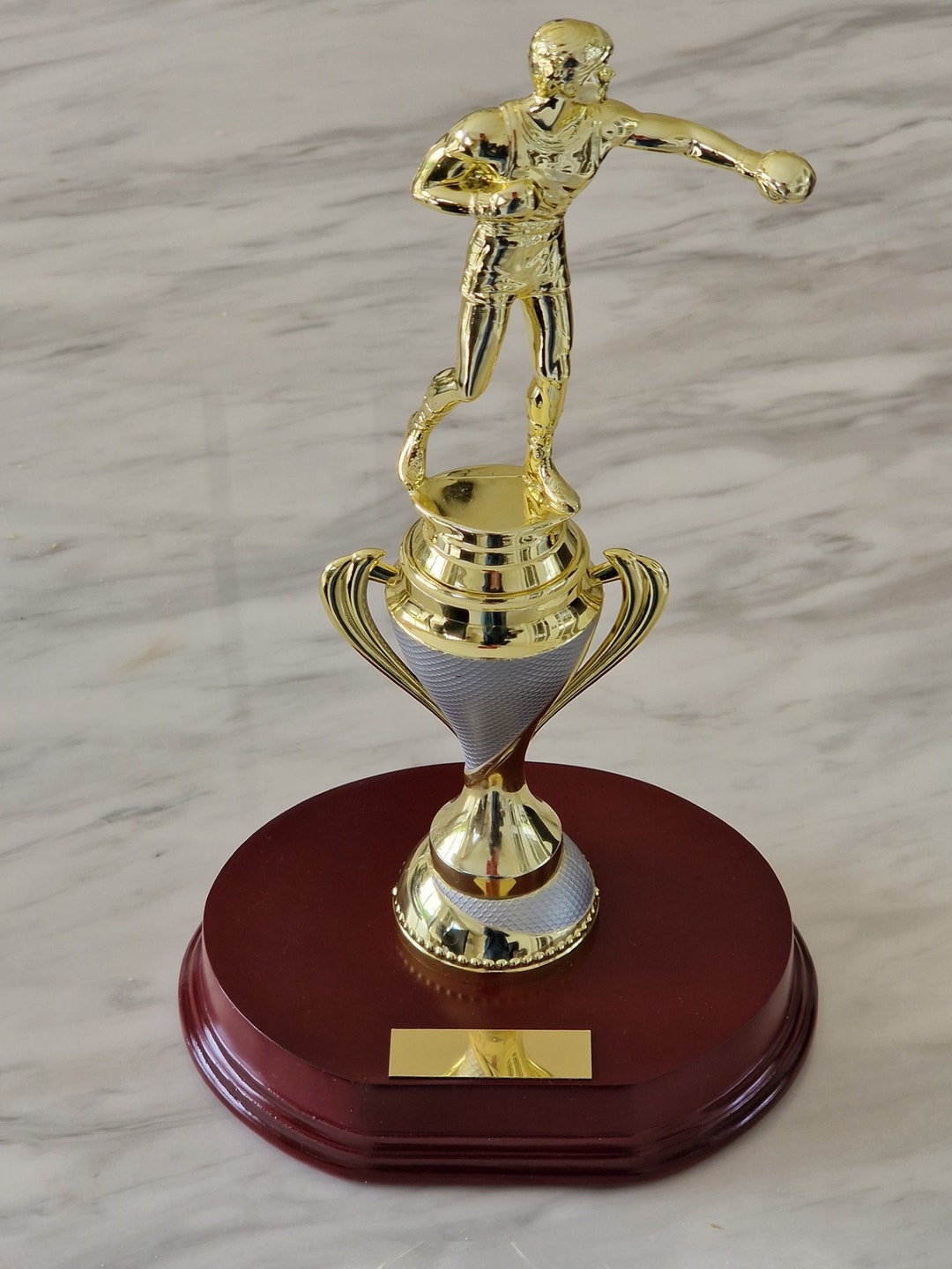 Personalised 30 Cm Boxing Figurine Cup Trophy on Handcrafted Mahogany ...