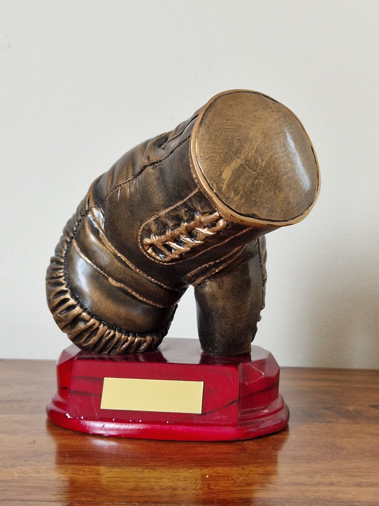Personalised Boxing Glove Trophy Mounted on Polished Cherry Base. Great ...