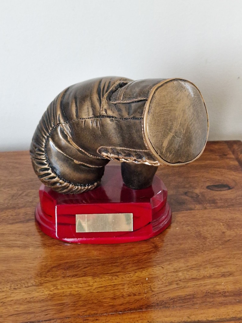 Personalised Boxing Glove Trophy Mounted on Polished Cherry Base. Great ...