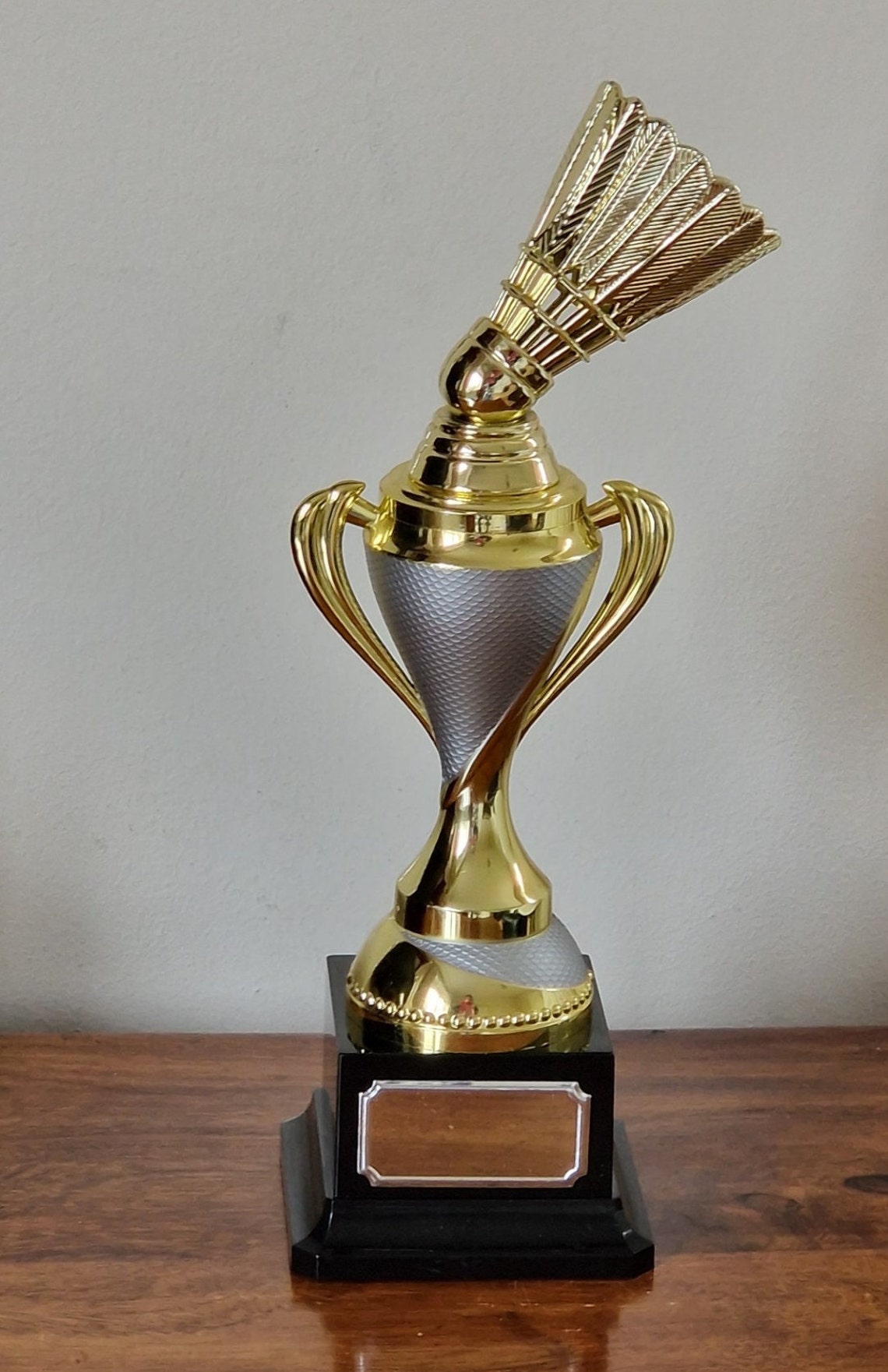 Personalised Badminton Shuttlecock Cup Trophy With Black Base. Silver ...