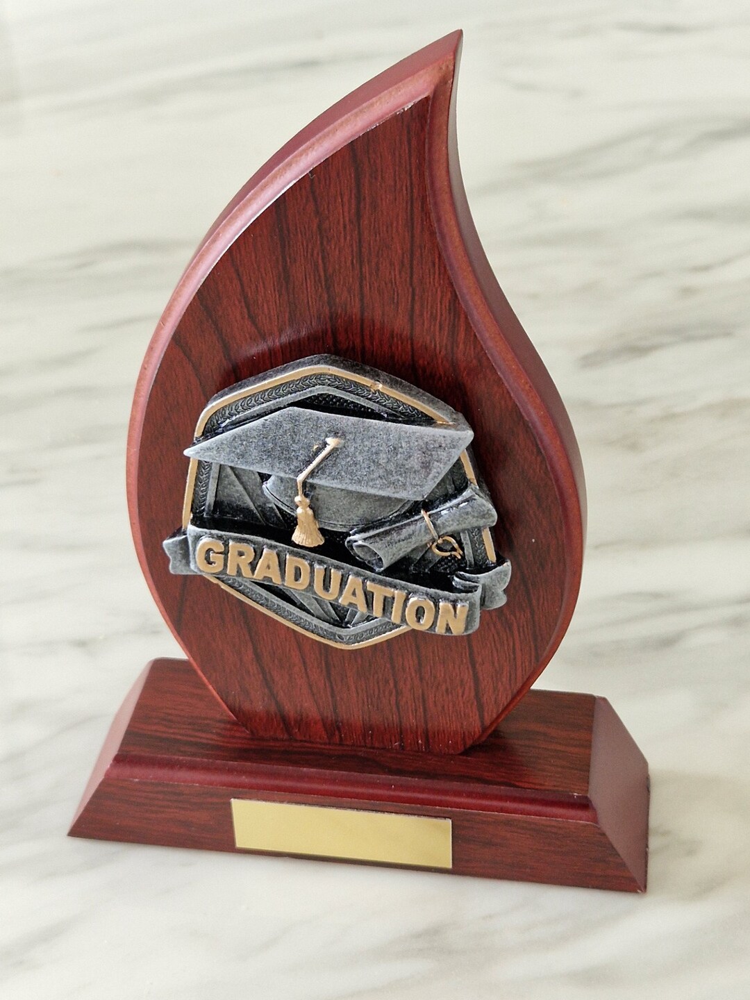 Personalised 19cm Polished Mahogany Graduation Plaque Trophy With 3D ...