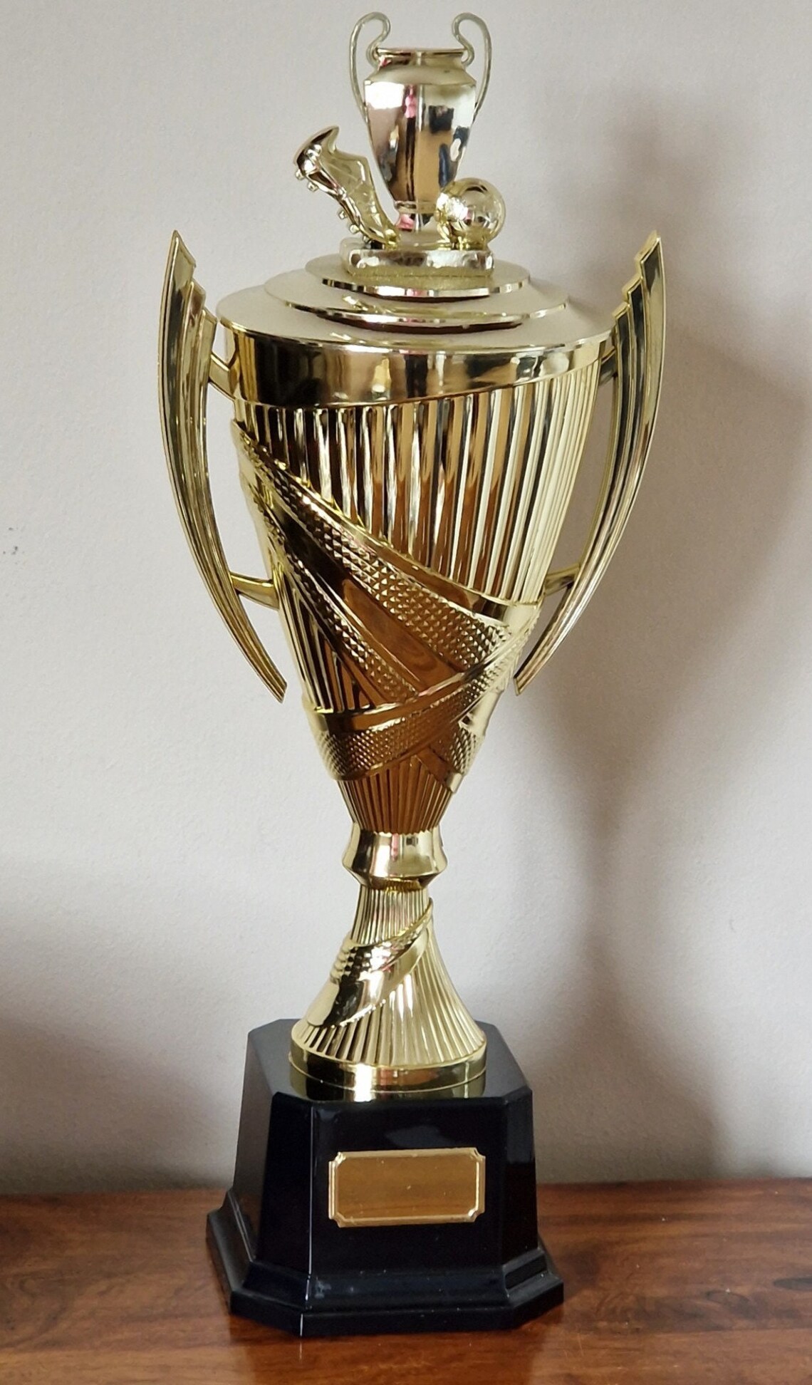 Personalised 43 Cm Gold Coloured Soccer Cup Trophy With Handles & Lid ...