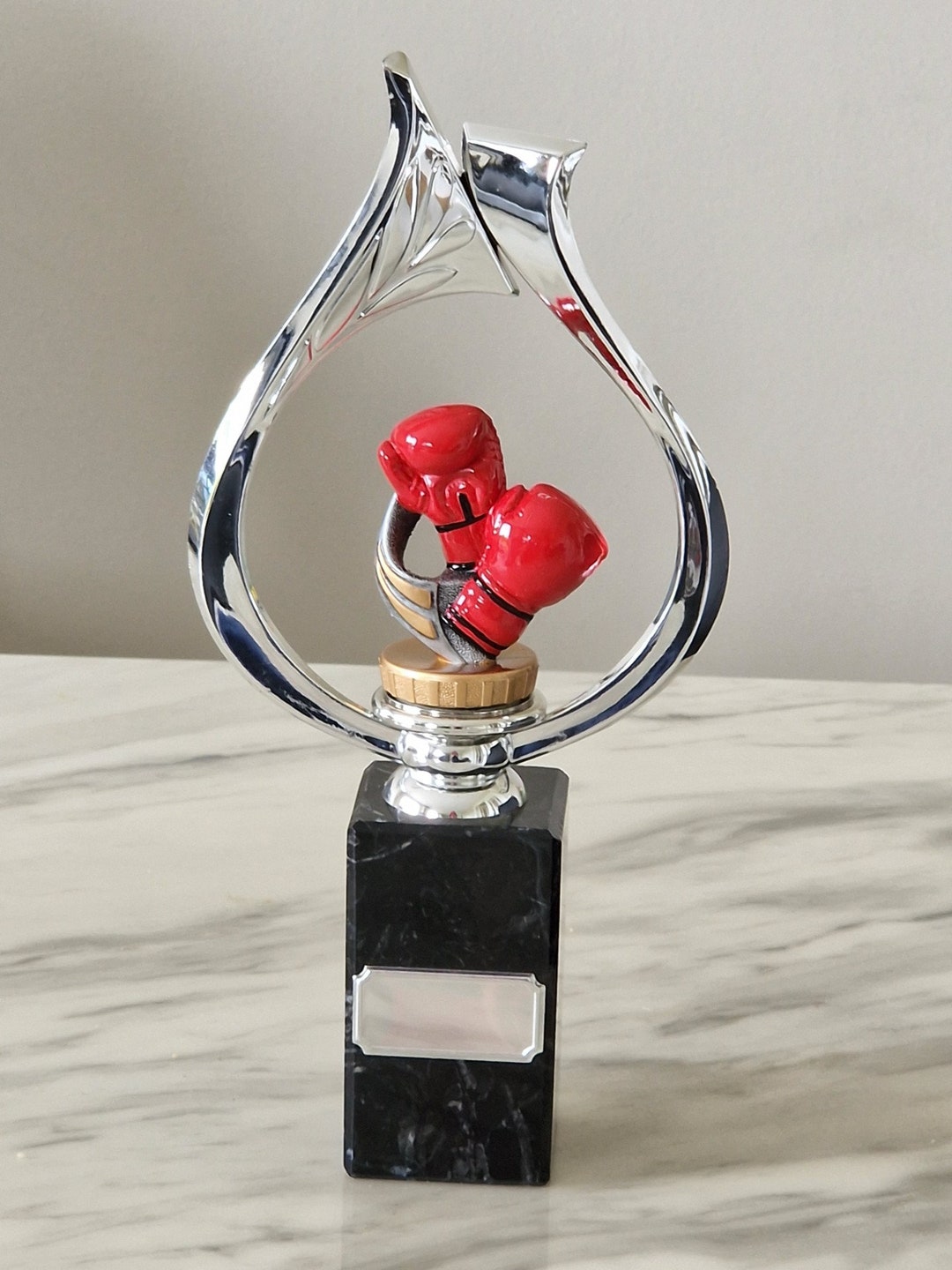 Personalised 30 Cm Boxing Gloves Trophy With Silver Surround & Mounted ...