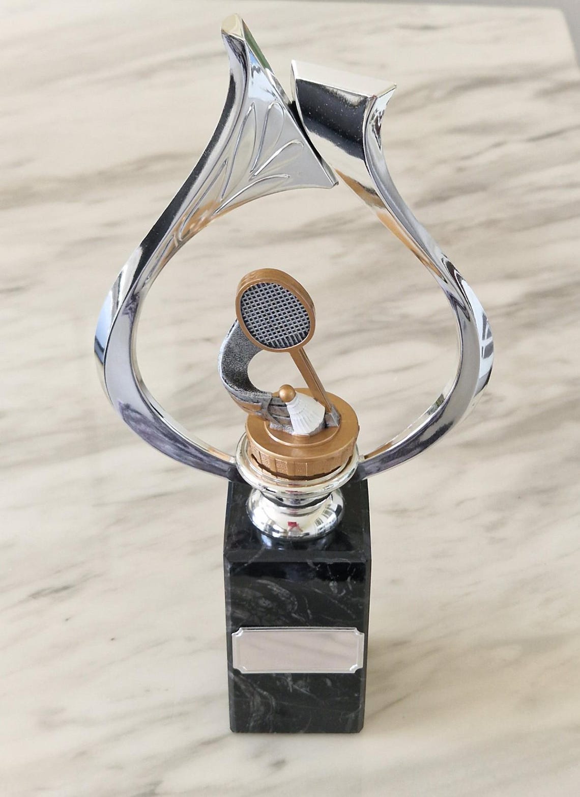 Badminton Trophy With Silver Surround, Large Personalised Black Marble ...