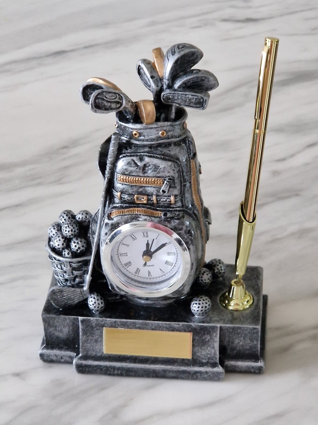 Personalised Handcrafted Golf Clock With Pen Holder & Pen. Ideal Unisex ...