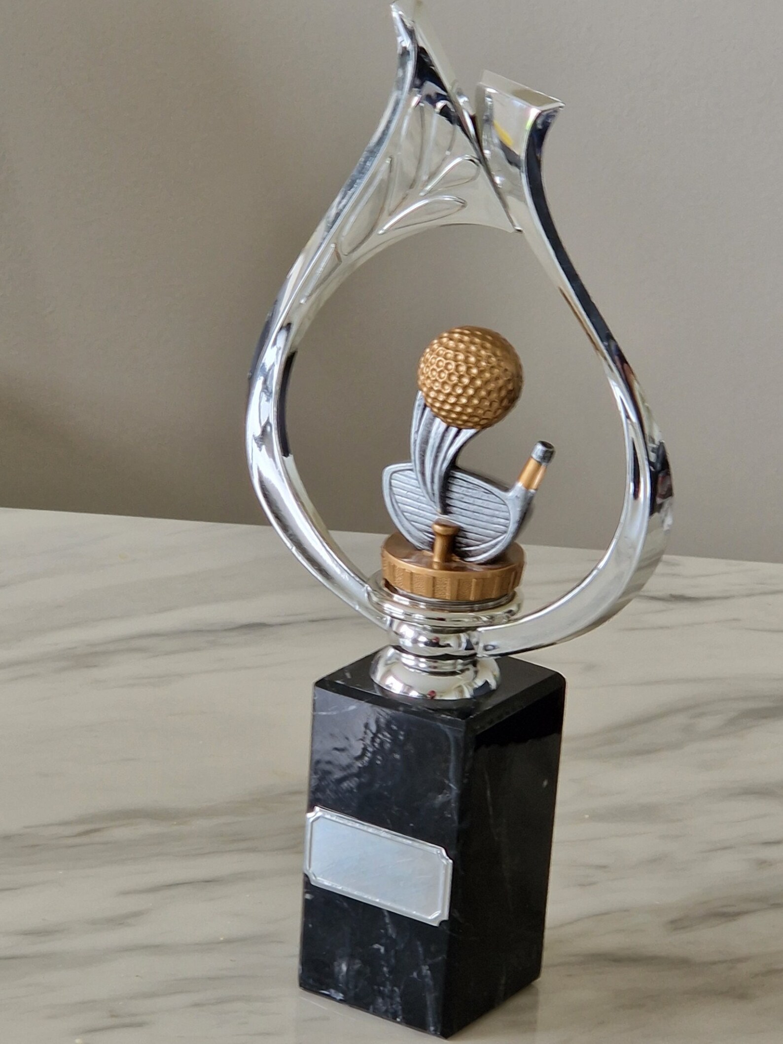 Personalised 30 Cm Golf Trophy With Silver Surround & Mounted on a ...