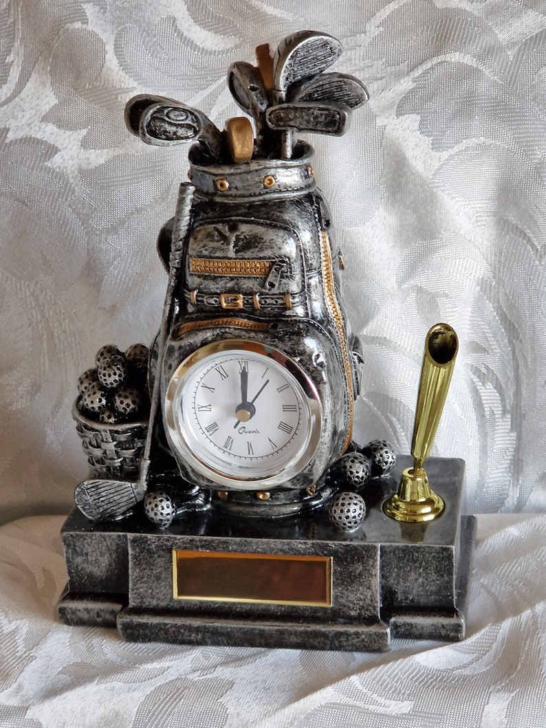 Unique Personalised Handcrafted Golf Clock With Pen Holder & Pen. Ideal ...