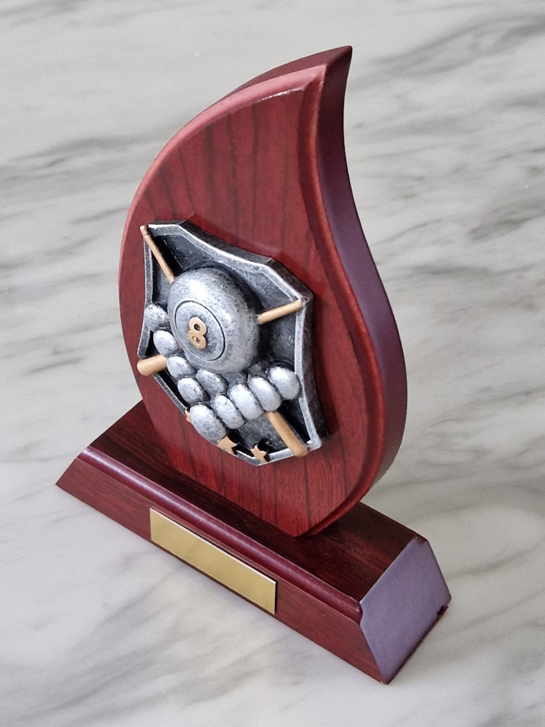 Personalised 19cm Polished Mahogany 8-ball Pool Plaque Trophy With Cast ...