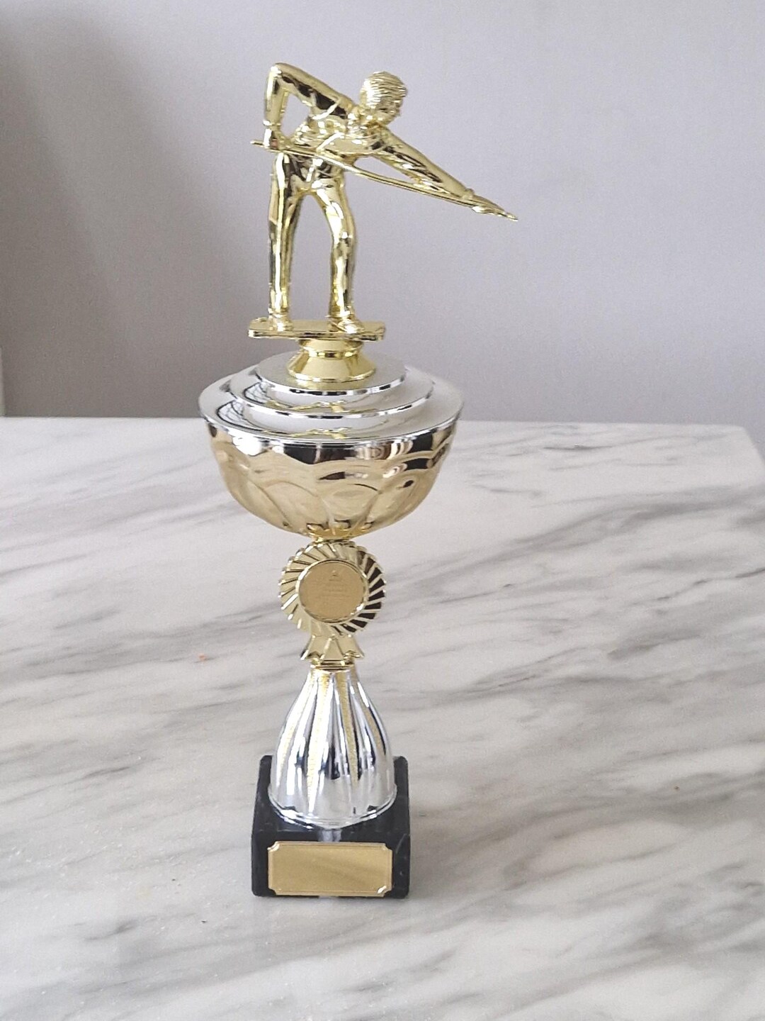 34.5 Cm Silver & Gold Snooker/ Pool Cup Trophy, Engraved Plate - Etsy