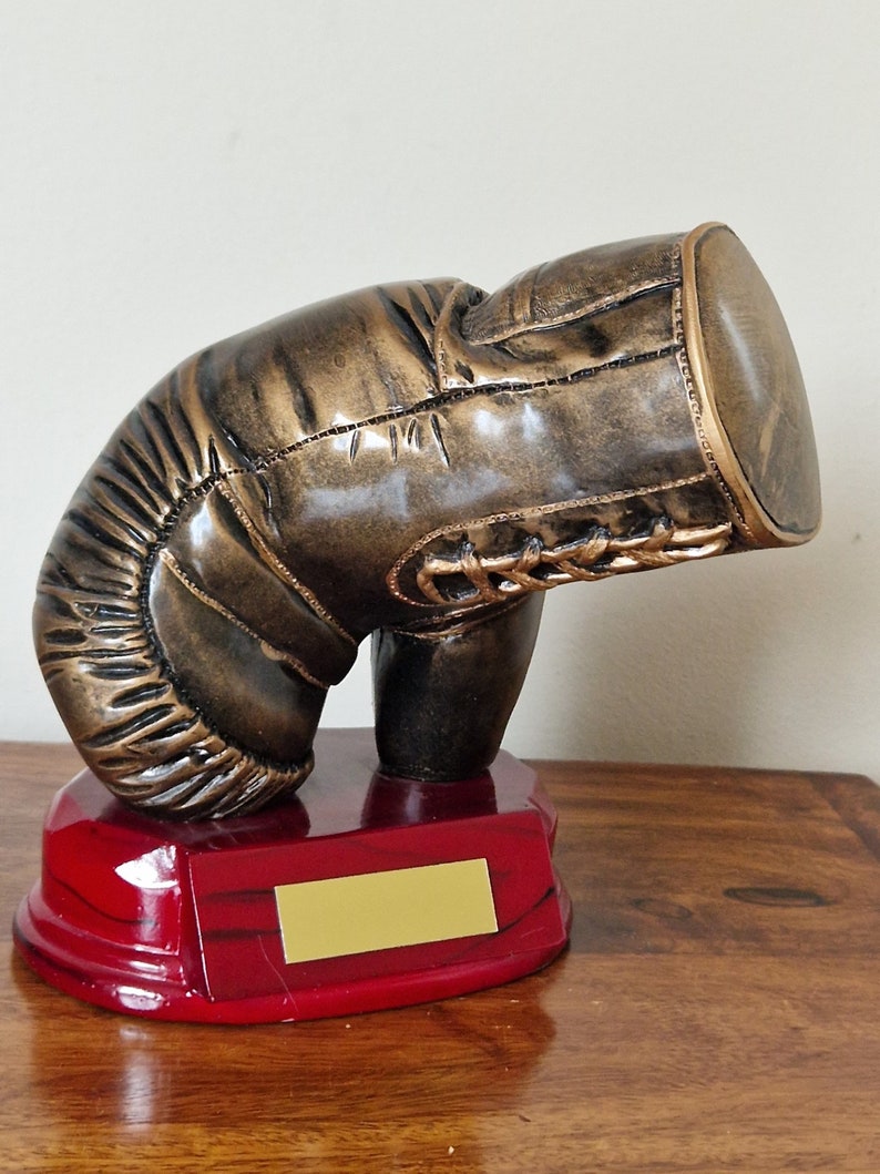 Personalised Boxing Glove Trophy Mounted on Polished Cherry Base. Great ...