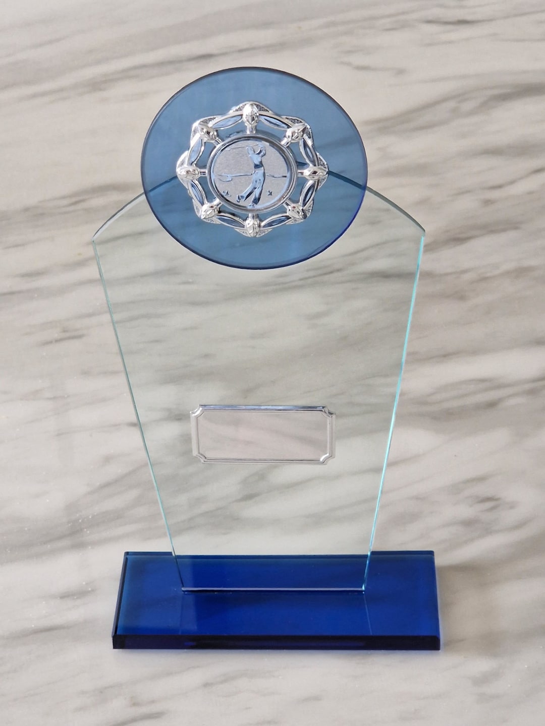 Personalised 22 Cm Blue and Hint of Jade Glass Golf Trophy. - Etsy