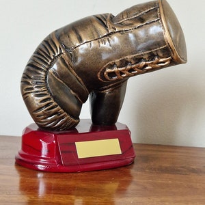 Personalised Boxing Glove Trophy Mounted on Polished Cherry Base. Great ...