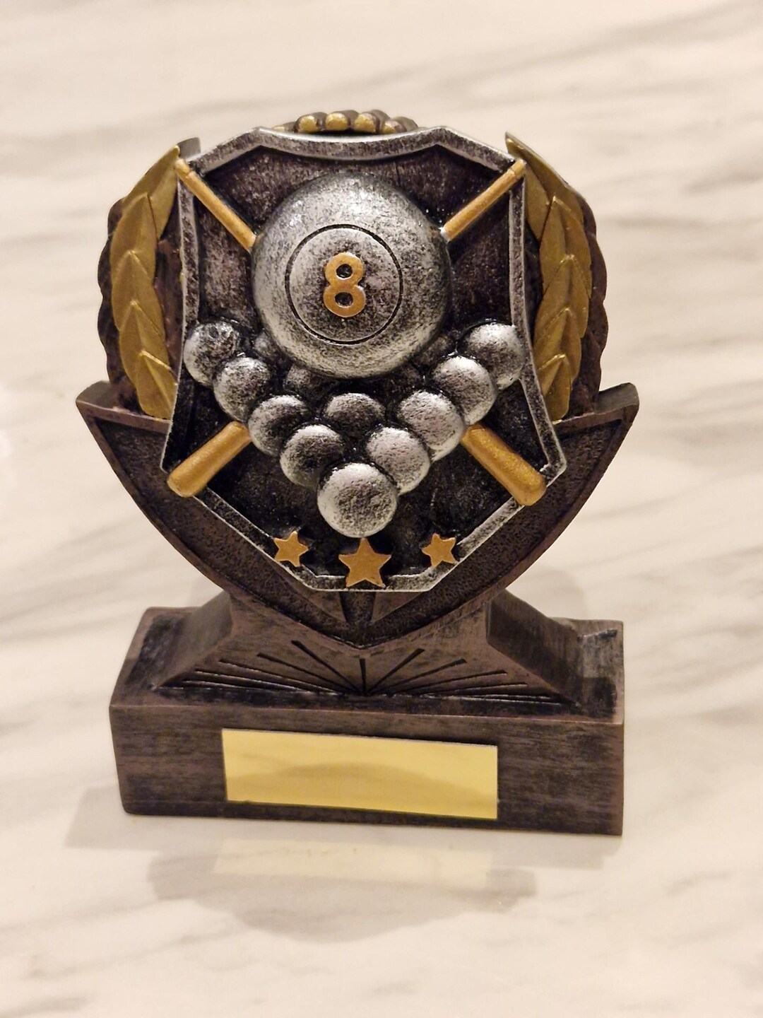 Personalised 14 Cm Cast Resin 8 Ball Pool Trophy. Ideal Prize, Desk Top ...