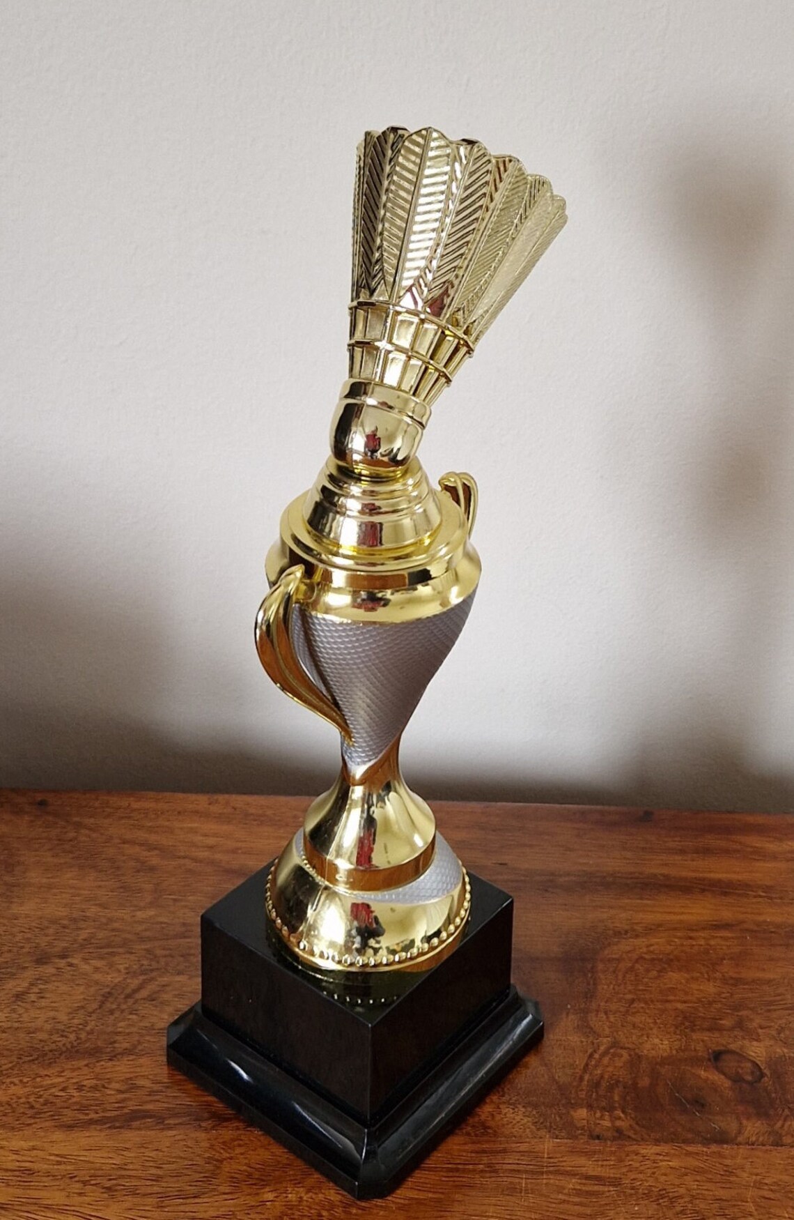 Personalised Badminton Shuttlecock Cup Trophy With Black Base. Silver ...