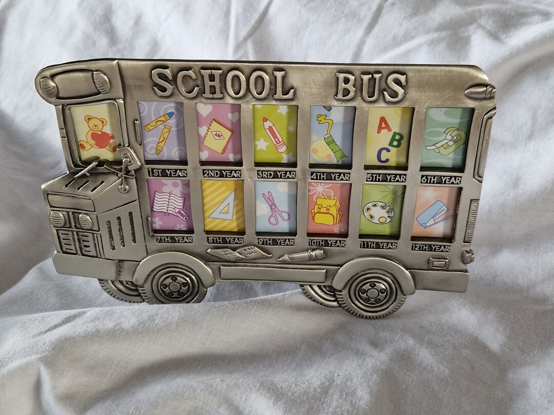 Pewter School Bus Photo Frame With Spaces for 12 Years of - Etsy