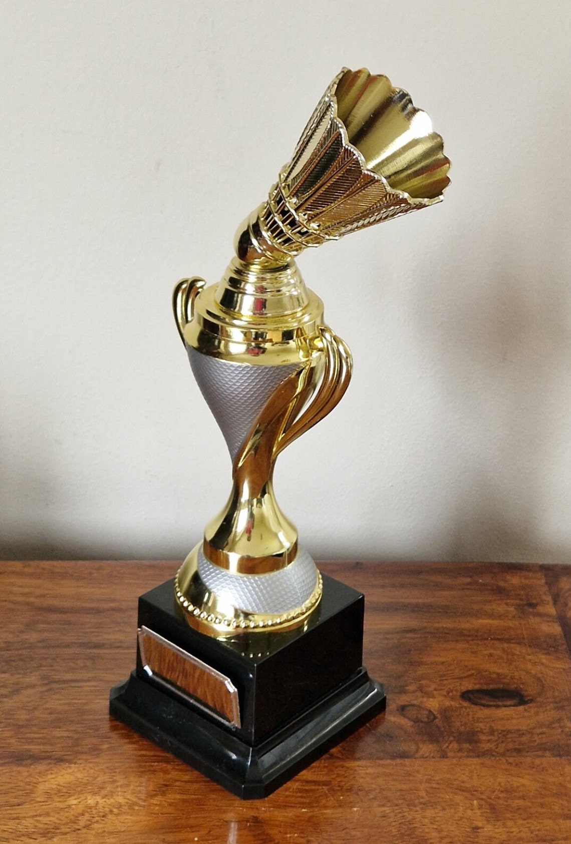 Personalised Badminton Shuttlecock Cup Trophy With Black Base. Silver ...