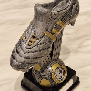 Personalized Football Boot Trophy: Antique Silver & Gold Soccer Award ...