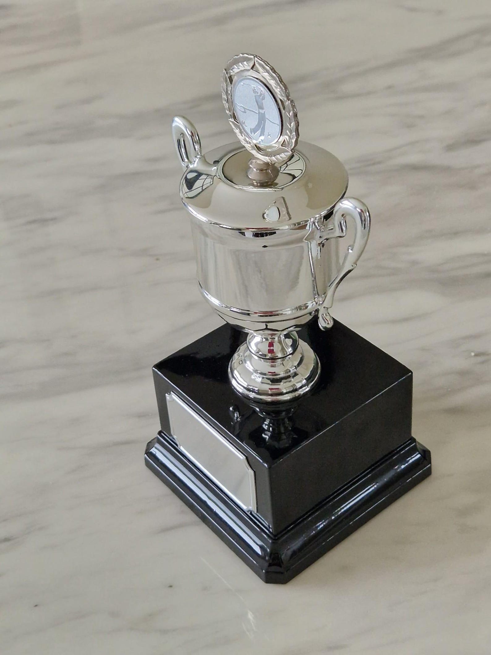 Personalised 20cm Silver Nickel Plated Cast Golf Cup Trophy on Black ...