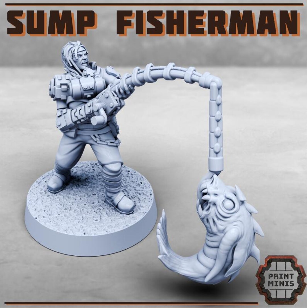 28mm Sump Fisherman W/ Fish School (heroic Scale) - Etsy