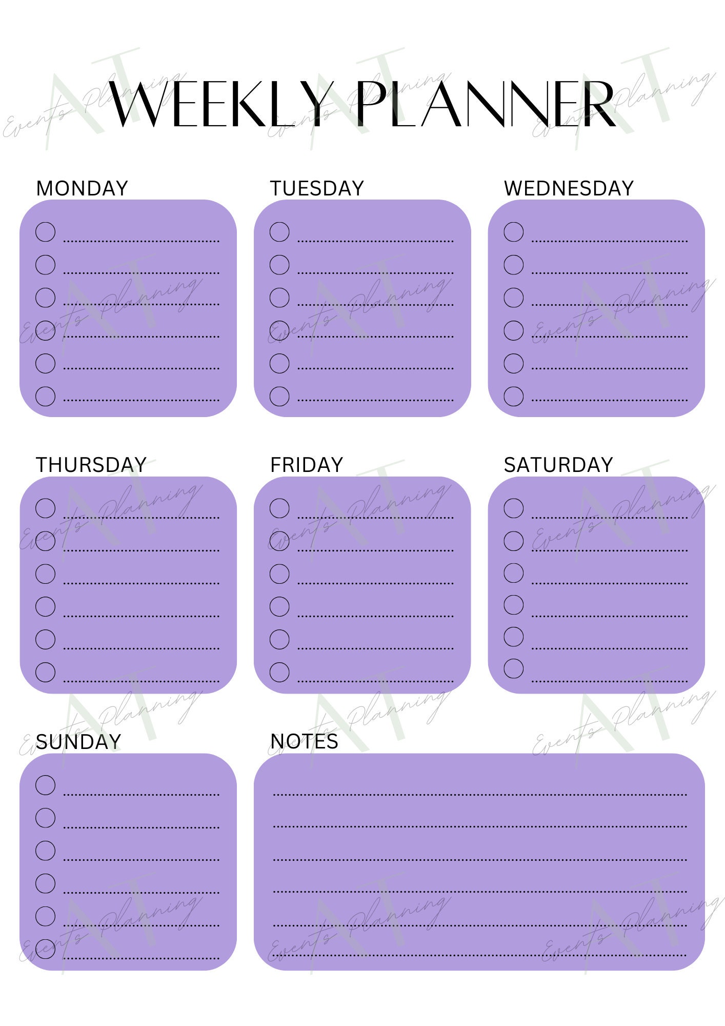 Weekly Planner - Range of Colours - Etsy