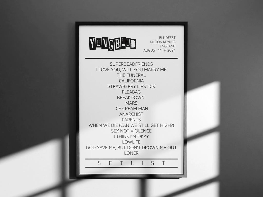 Yungblud / Setlist / Festival / BLUDFEST / 2024 / Home Decor / Wall Art / Print / Poster ...