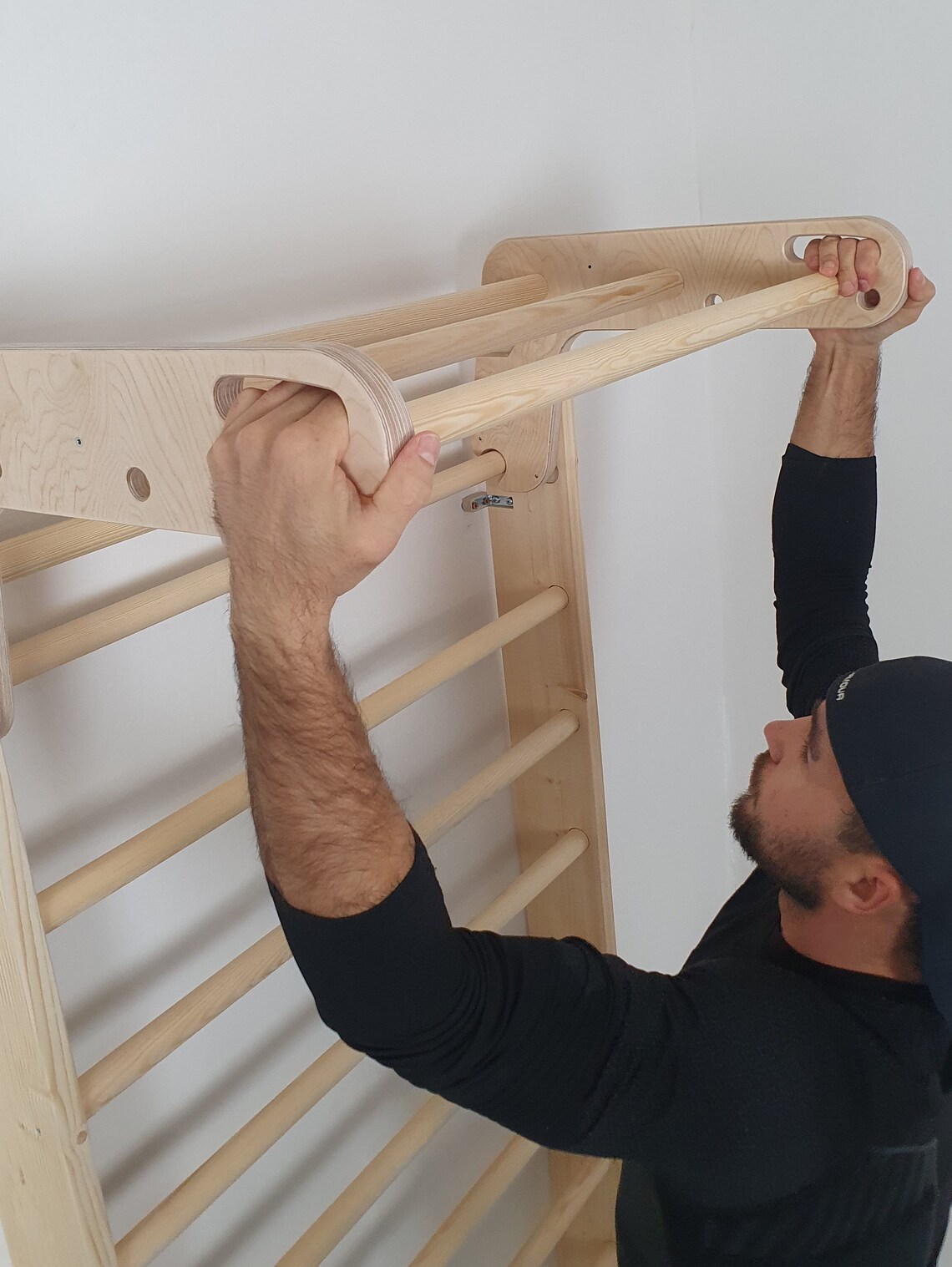 Wooden Stall Bars Adjustable Pull up Bar, Wall Bars Stall Bars Mounted ...