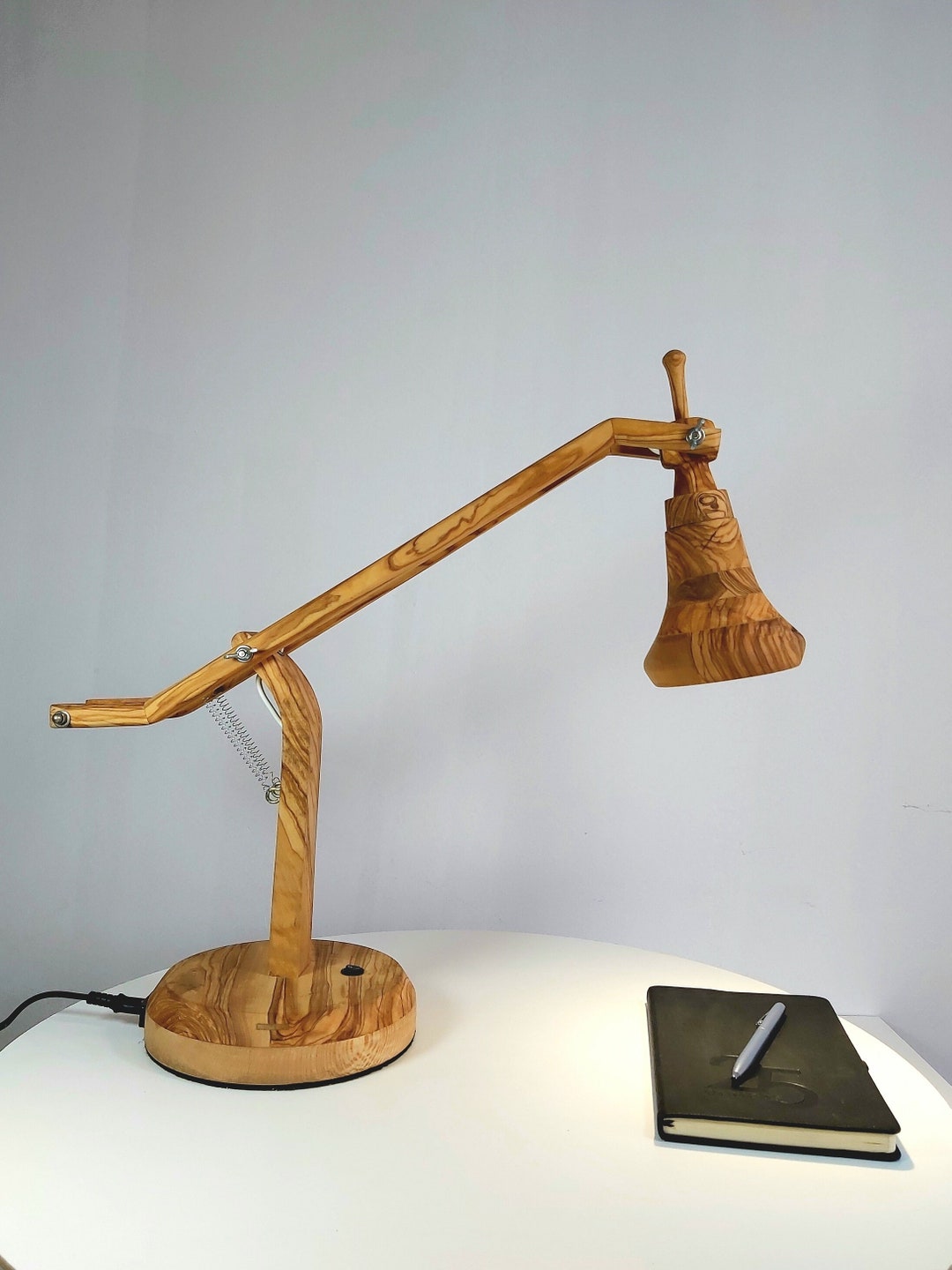 Handmade Olive Wood Desk Lamp: Articulated LED Desk Light - Etsy