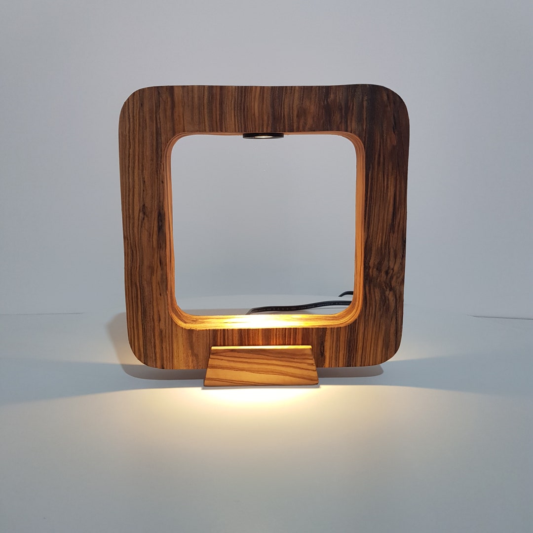Handmade Olive Wood Square Desk Lamp - Etsy