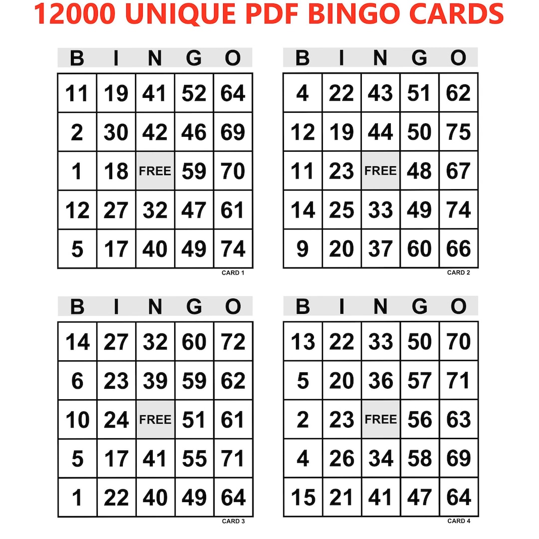 Digital Bingo Cards in Various Sizes. Perfect for Christmas 12,000 ...