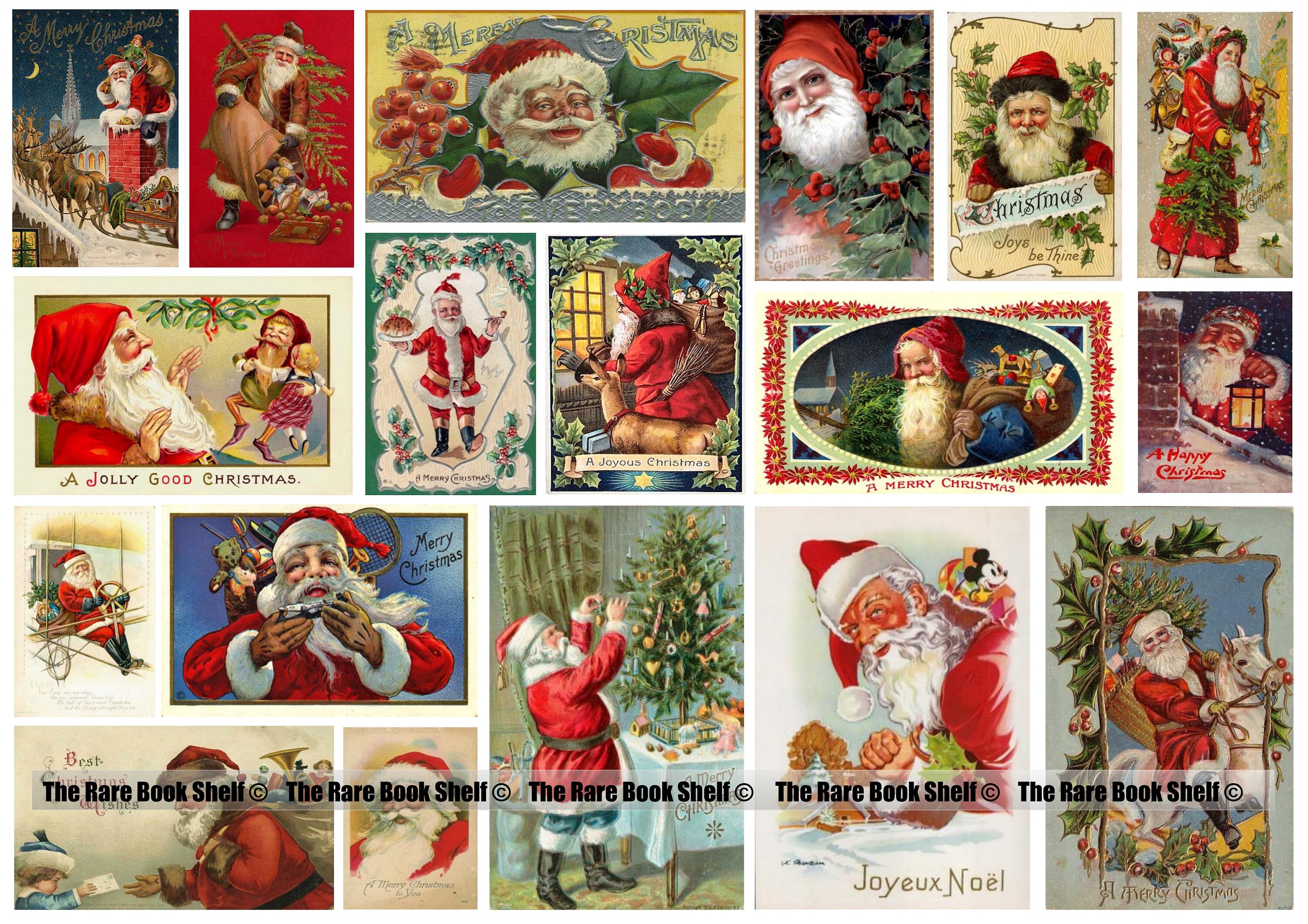 Wonderful Printable Vintage Christmas Cards Collage Sheet - Santa ...