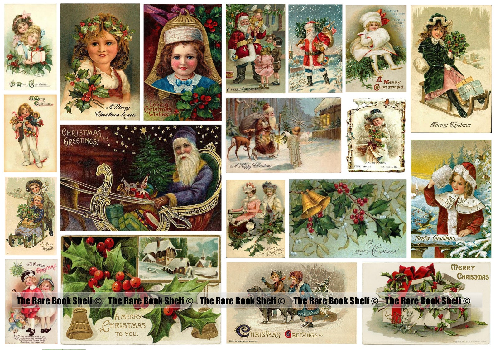 Printable Vintage Christmas Cards Collage Sheet - Children Santa ...