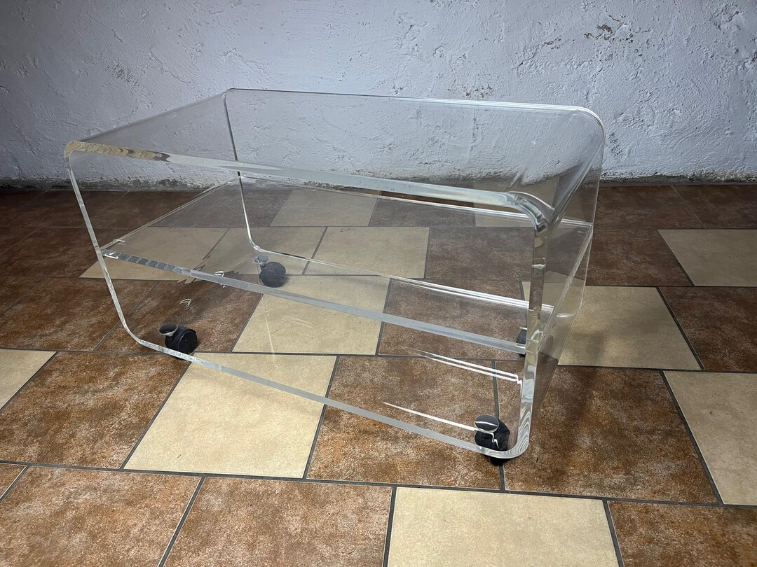 Coffee Plexiglass Table on Wheels. Vintage Coffee Table. Side Table TV ...