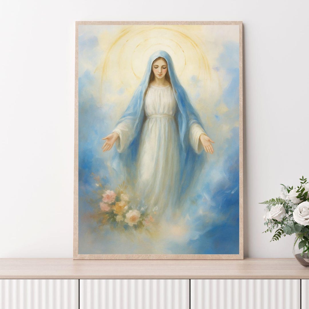Virgin Mary Print, Catholic Wall Art, Religious Mother Mary Poster ...