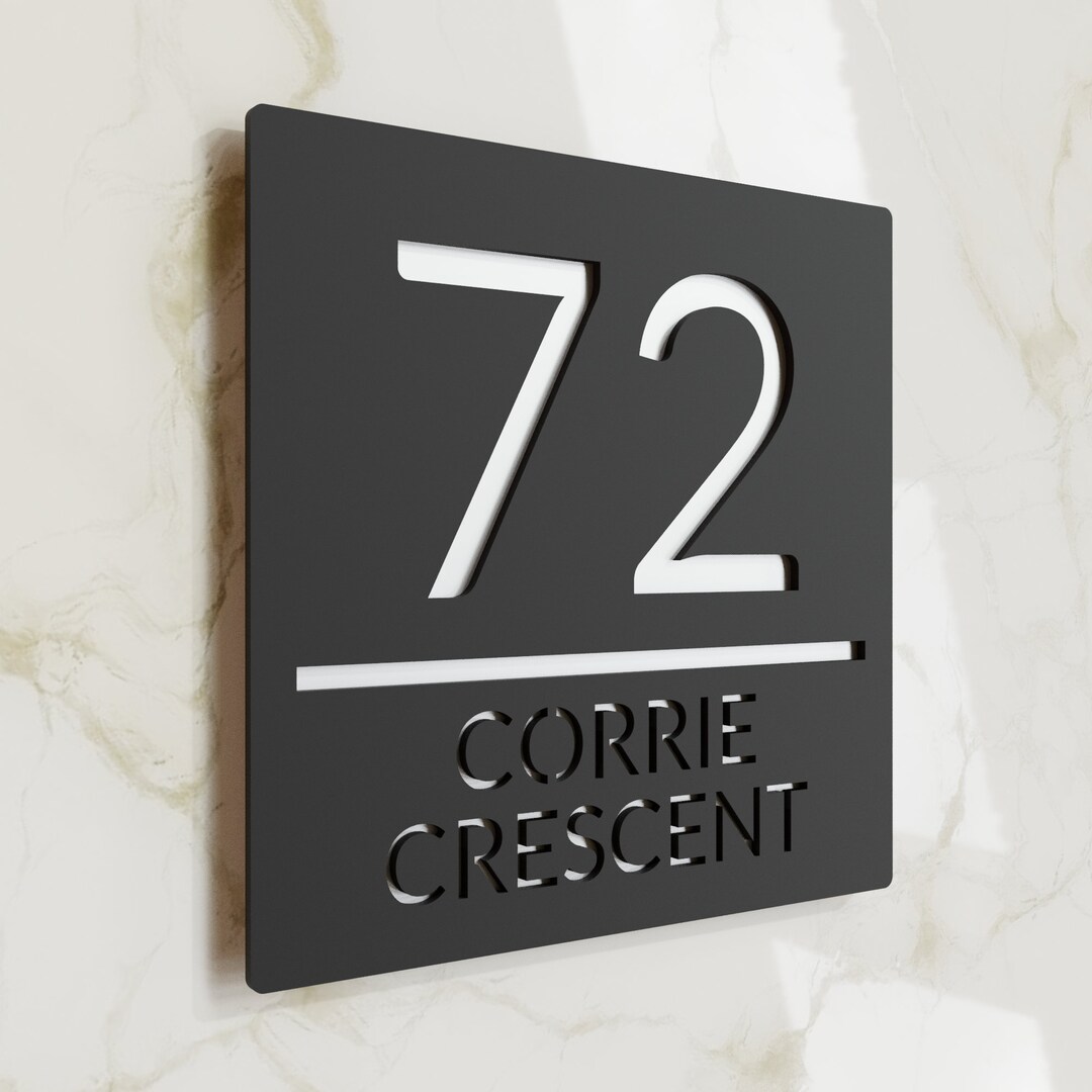 Laser Cut House Signs Numbers Matt Black Acrylic Plaque With Gloss ...