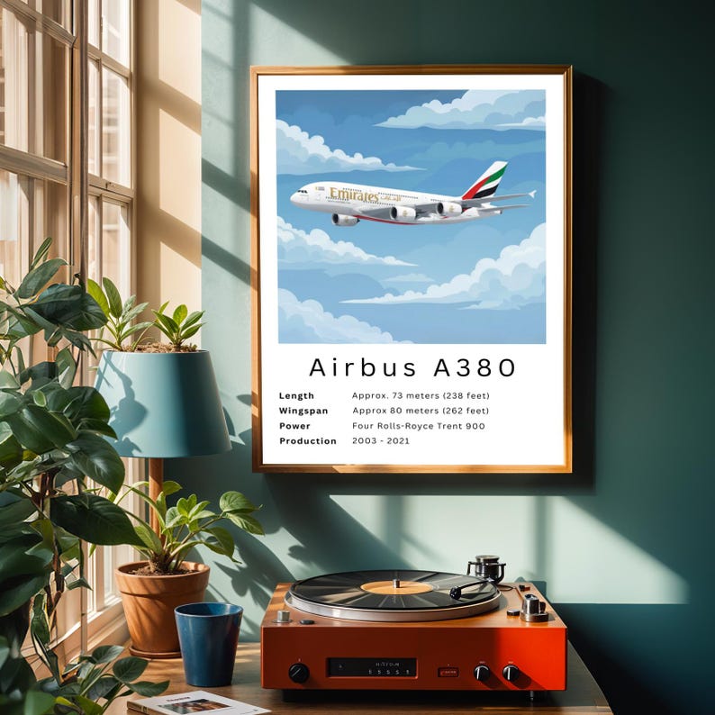 Airbus A380 Emirates Poster – Aviation Wall Art Matte Print Commercial ...