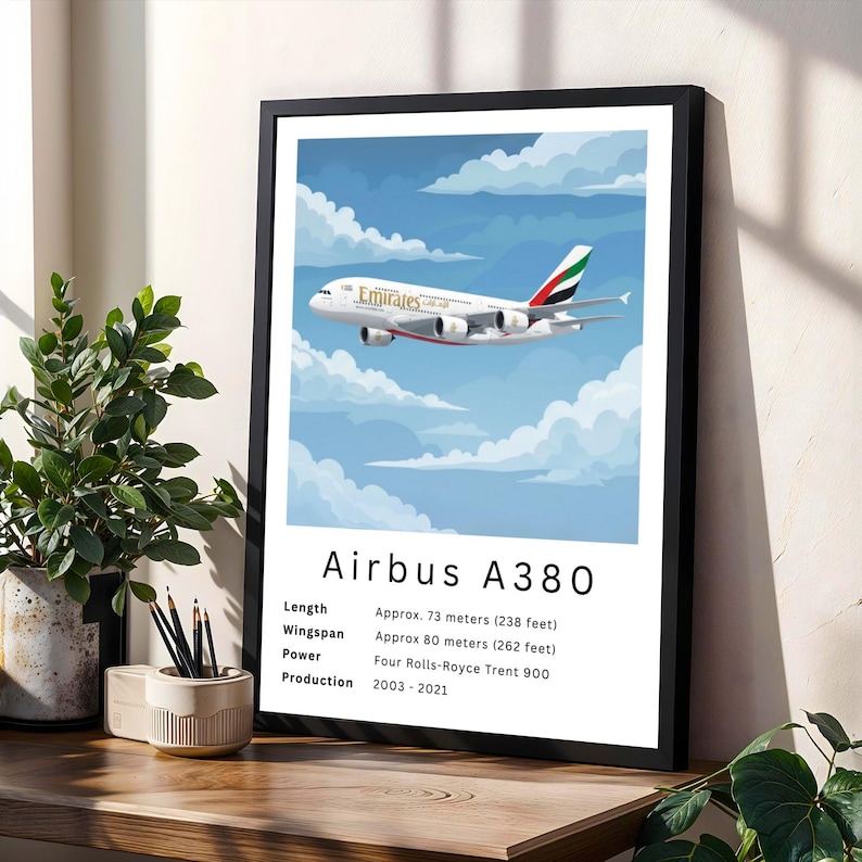 Airbus A380 Emirates Poster – Aviation Wall Art Matte Print Commercial ...