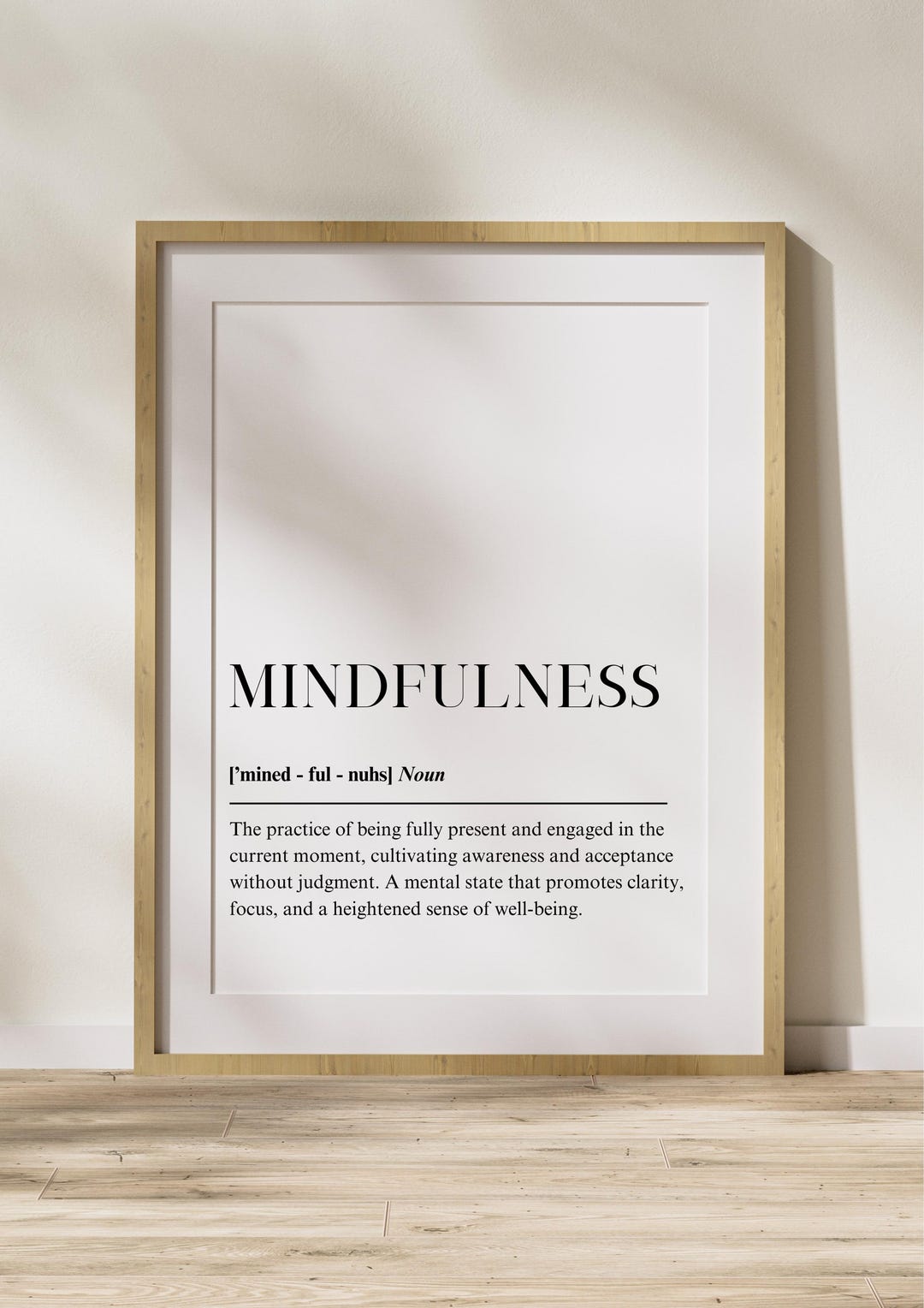 Mindfulness Definition Poster, Minimalist Quote Wall Art, Inspirational ...