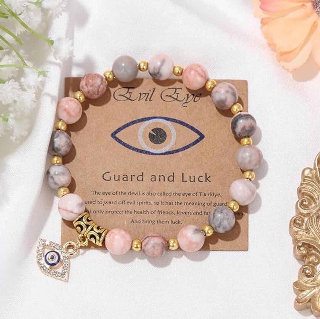 Handmade Natural Stone Beads With Evil Eye Bracelet, Handmade Gift ...