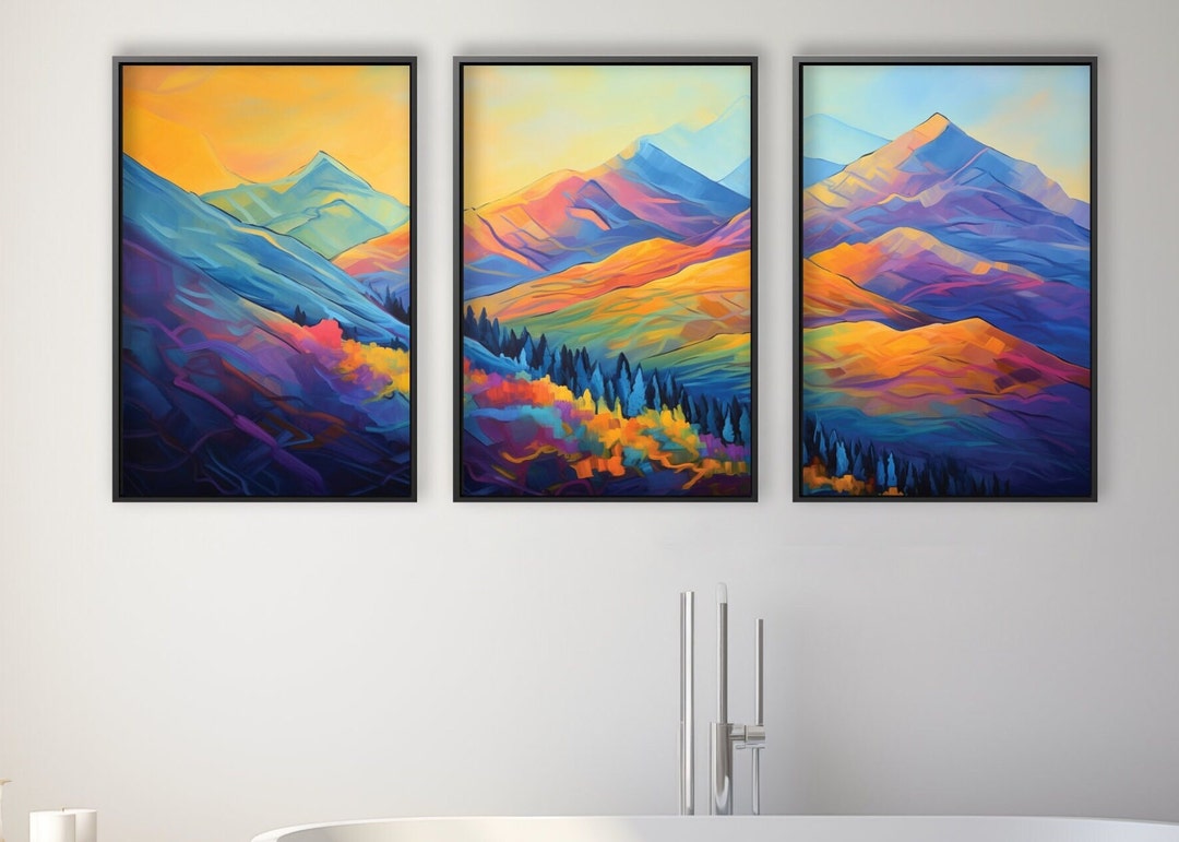 Great Smoky Mountains Rainbow Mountains Triptych Art Bath Painting ...