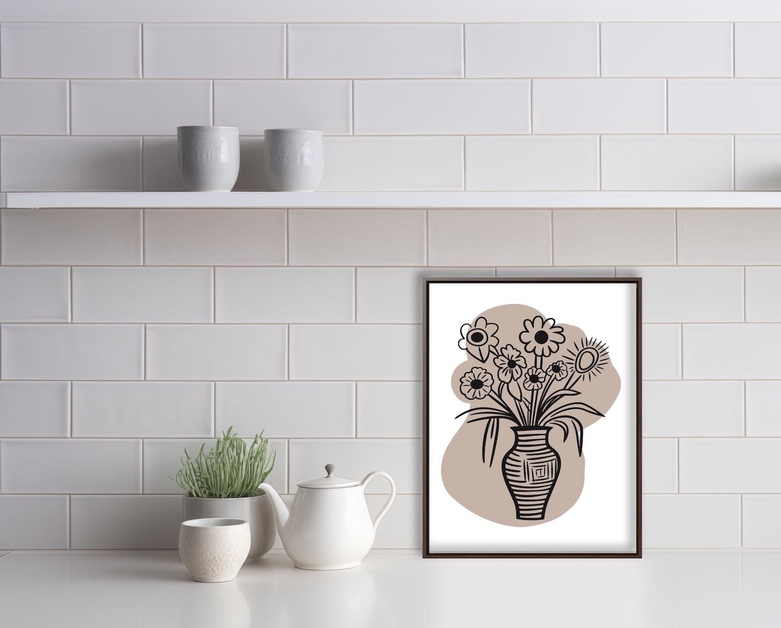 Poppy Flower Line Drawing Kitchen Wall Art Diptych Art Sunflower ...