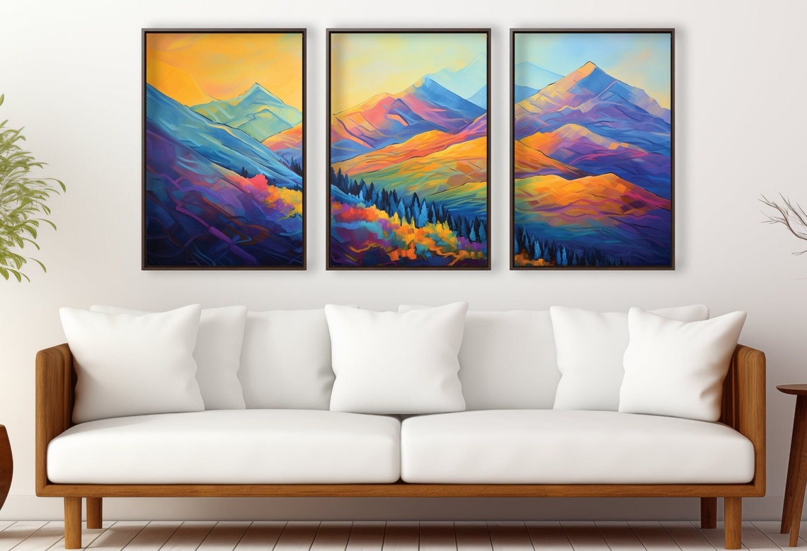 Rainbow Mountain Living Room Painting Great Smoky Mountains Triptych Canvas Print Diptych ...