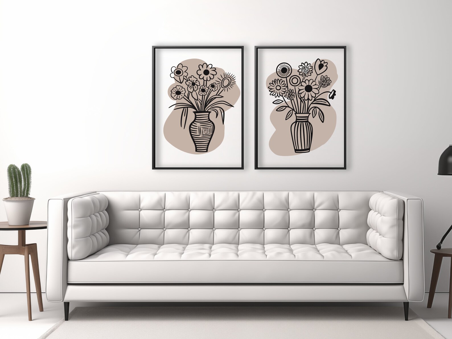 Poppy Flower Line Drawing Kitchen Wall Art Diptych Art Sunflower ...