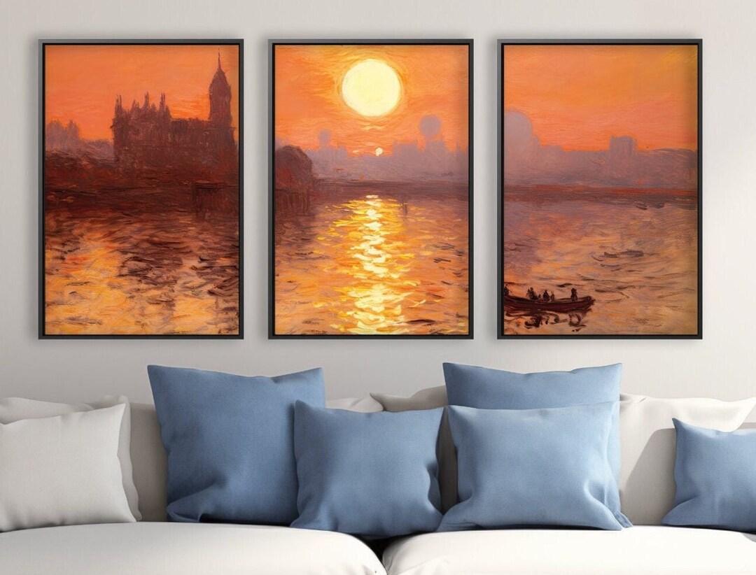 Sunset Picture Painting Renaissance Golden Hour Bath Painting Triptych ...