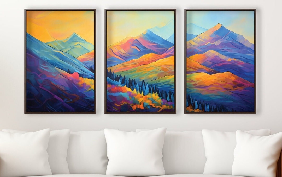 Great Smoky Mountains Surrealist Triptych Living Room Wall Decor ...