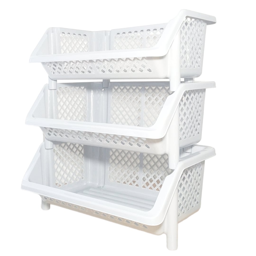 Stackable Baskets for Organizing, Plastic Storage Bins 3 Tier White - Etsy