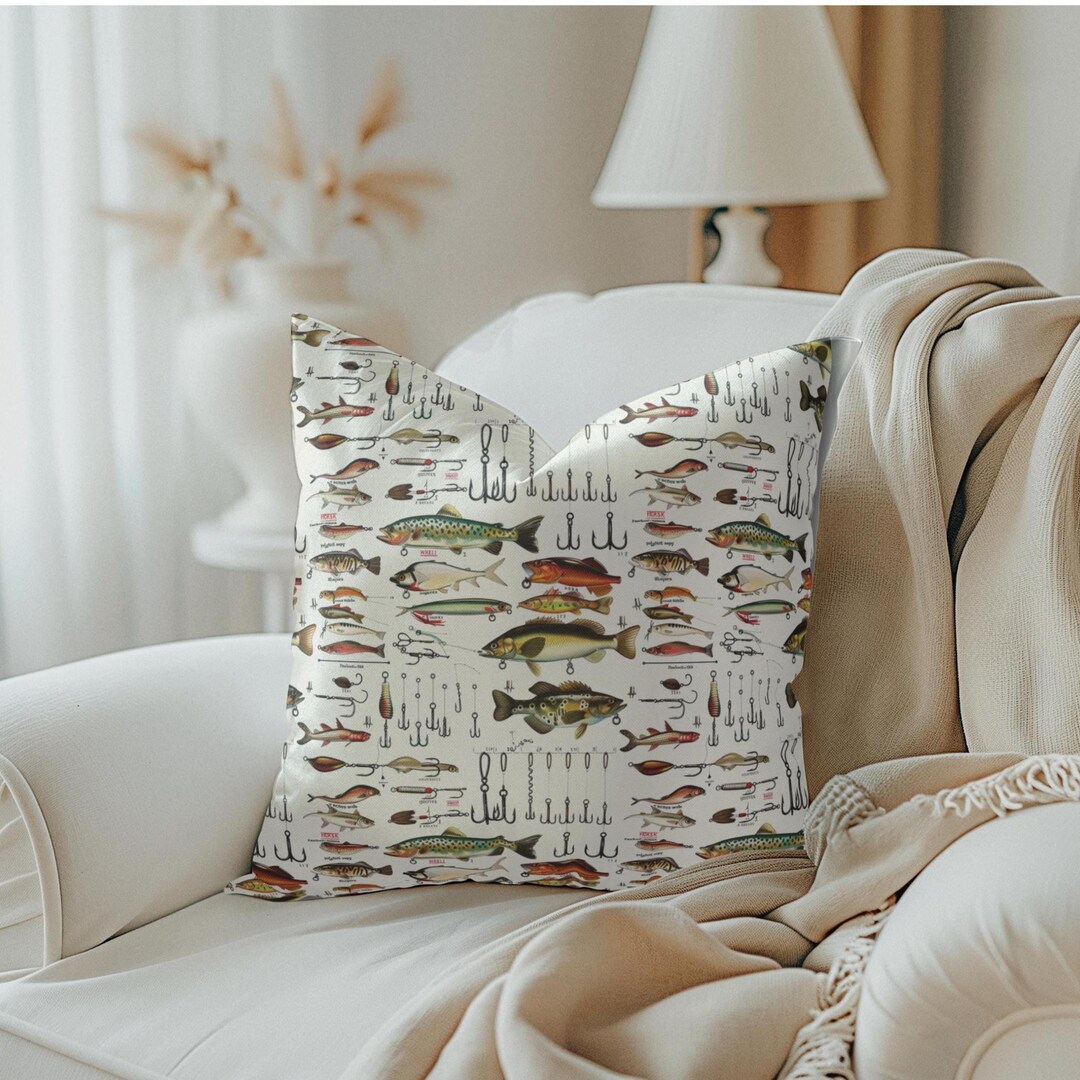 Fishing Pillow Cover Coastal Decor Ocean Theme Pillow Cover Marine Life ...
